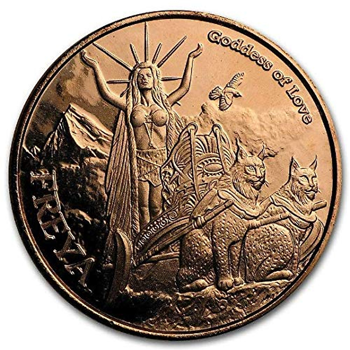 Norse Gods Series Freya - Valkyrie 1 oz .999 Copper BU Round USA Bullion Coin, Framed with Display Stand