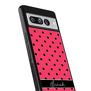 Pinkish Red and Black Polka Dot Personalized Black Rubber Phone Case Compatible With Google Pixel 8 Pro, 8a, 8, 7a, 7, Pixel 7 Pro, 6a, Pixel 6 Pro, 6, 5, 4a 5G, 4a 4G, 4, 4 XL, 3a, 3a XL, 3, 3 XL