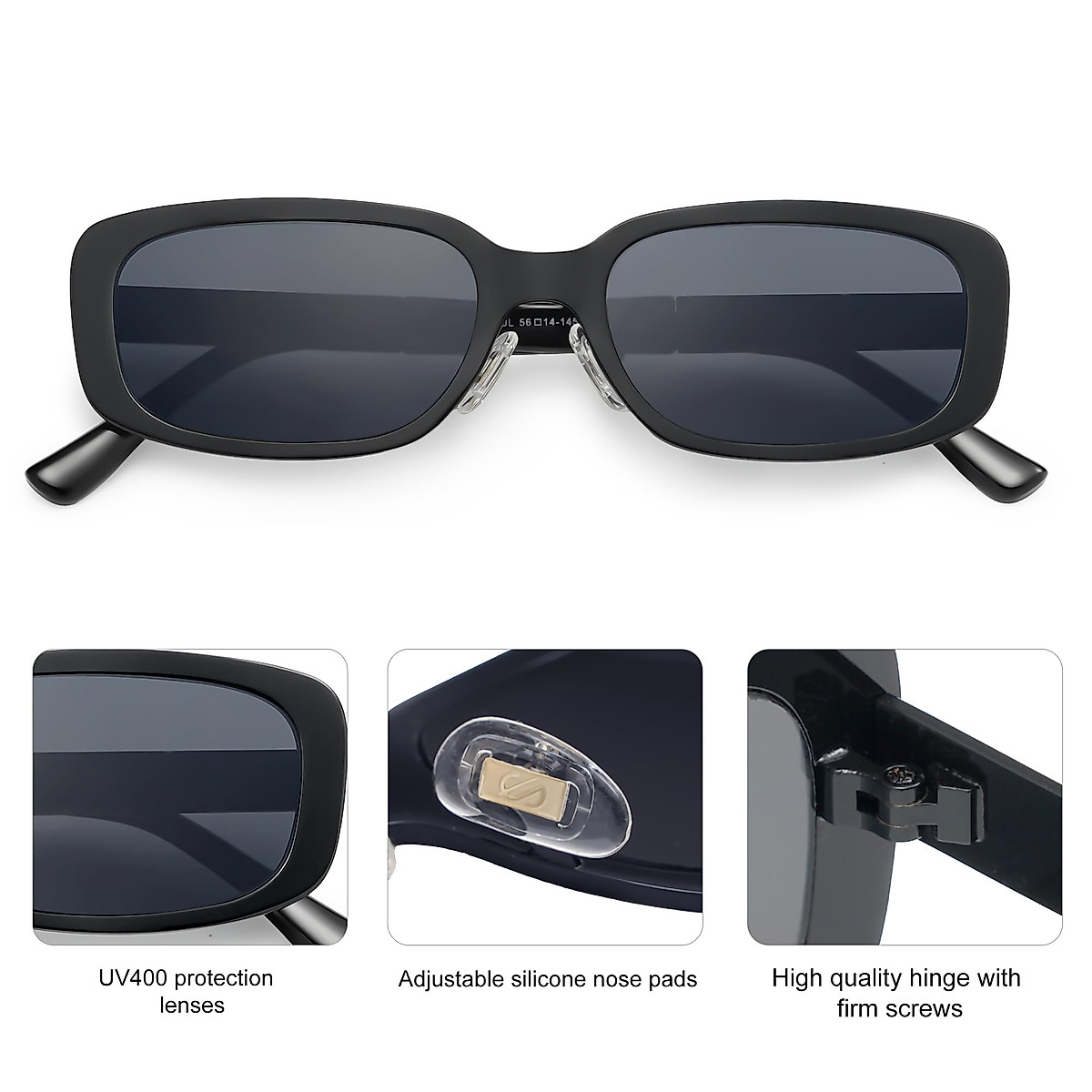 SOJOS Small Face Sunglasses Womens Men Trendy Y2K Designer Cute Shades Petite,Black