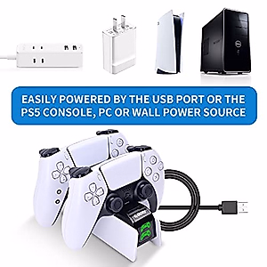G-STORY PS5 Charging Station, Upgraded PS5 Controller Charging Station with LED Indicator Controller Skin & 1.5M Charging Cable, Safety Chip Protection, Adjustable Support Plate Dual, Fast Charging