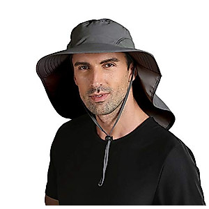 Home Prefer UPF50+ Mens Sun Hat Wide Brim Fishing Hat with Neck Flap Sun Protection Hat (Dark Gray)