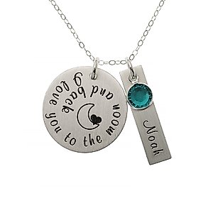 AJ's Collection Personalized To The Moon Sterling Silver Necklace. Customize a Rectangle Charm. Choice of Sterling Silver Chain. Famous Children's Book Quote. Gift For Your Significant Other.