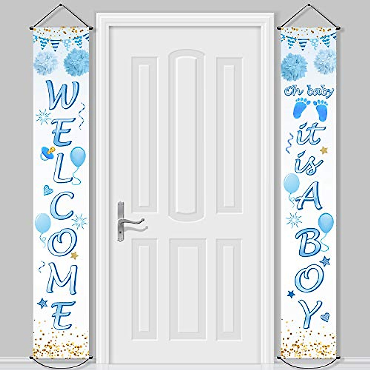 Baby Shower Decorations Welcome It is a Boy Banner Backdrop Background Door Hanging Porch Sign for Baby Shower Party Supplies, 71 x 12 Inch