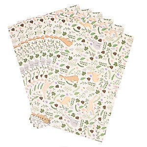 Cute Wrapping Paper - 6 Sheets of Birthday Gift Wrap - Cute Rabbits - Brown Wrapping Paper Sheets - For Girls Baby Shower - Animal Theme - Comes With Fun Stickers - By Central