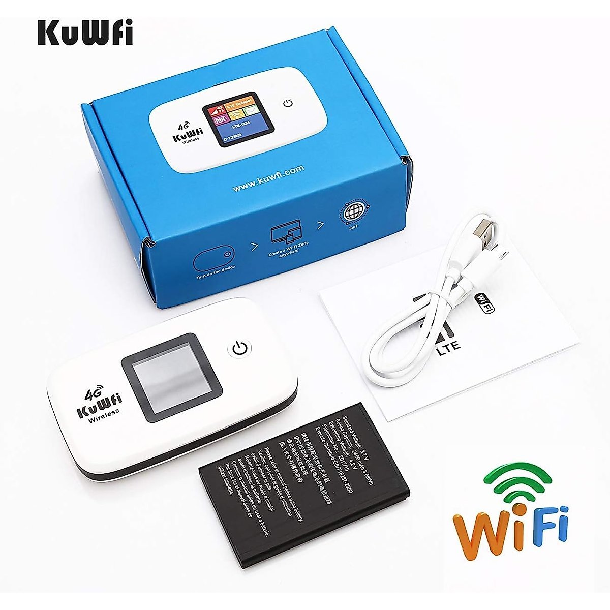 Mobile WiFi Hotspot | KuWFi 4G LTE Unlocked Wi-Fi Hotspot Device | Portable WiFi Router with SIM Card Slot for Travel-Friendly Mobile Travel Router Perfect for AT&T/T-Mobile Users