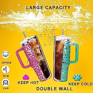 Sekirou 40 oz Tumbler with Handle and Straw Lid, Large Insulated Quencher Stainless Steel Metal Water Bottle, with Leak Proof Lid, Metal Straw and Flexible Straw Tip (A-Eucalyptus Green)