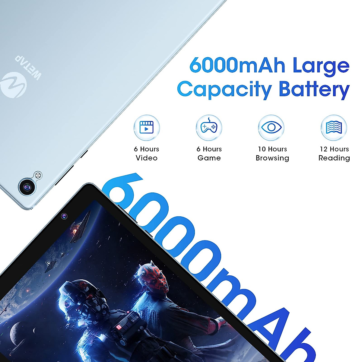 WeTap Android Tablet 10 inch Tablets丨 M10 Android 12 OS, 2+32GB / 512GB Expandable, Dual Camera Android Tablet, 1280x800 IPS Tablets, Quad-Core Processor, 6000 Mah Battery Bluetooth WiFi (Light Blue)