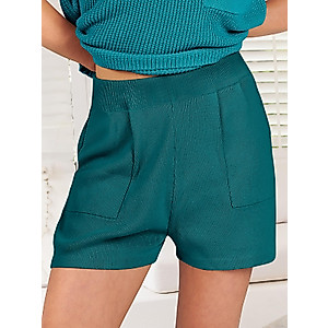 Caracilia 2 Piece Lounge Sets for Women 2024 Summer Short Sleeve Sweaters and Shorts Matching Sets Clothing Casual Fashion Deep Deep Green X-Large