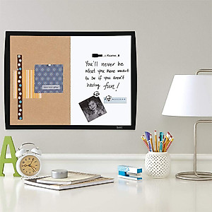 Quartet Combination Magnetic Whiteboard & Corkboard, 17" x 23", Combo White Board & Cork Board, Curved Frame, Perfect for Office & Home Decor, Home School Message Board, Black (41723-BK)