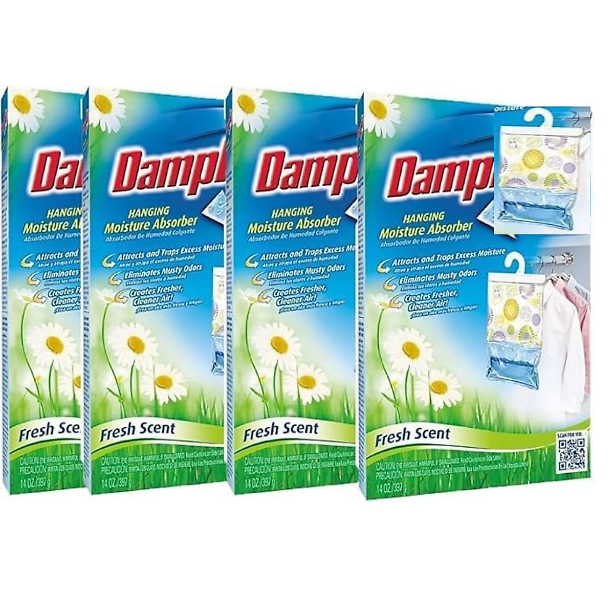 Damp~rids Hanging Moisture Absorber, Fresh Scent Bag,14 Oz, 4 Pack