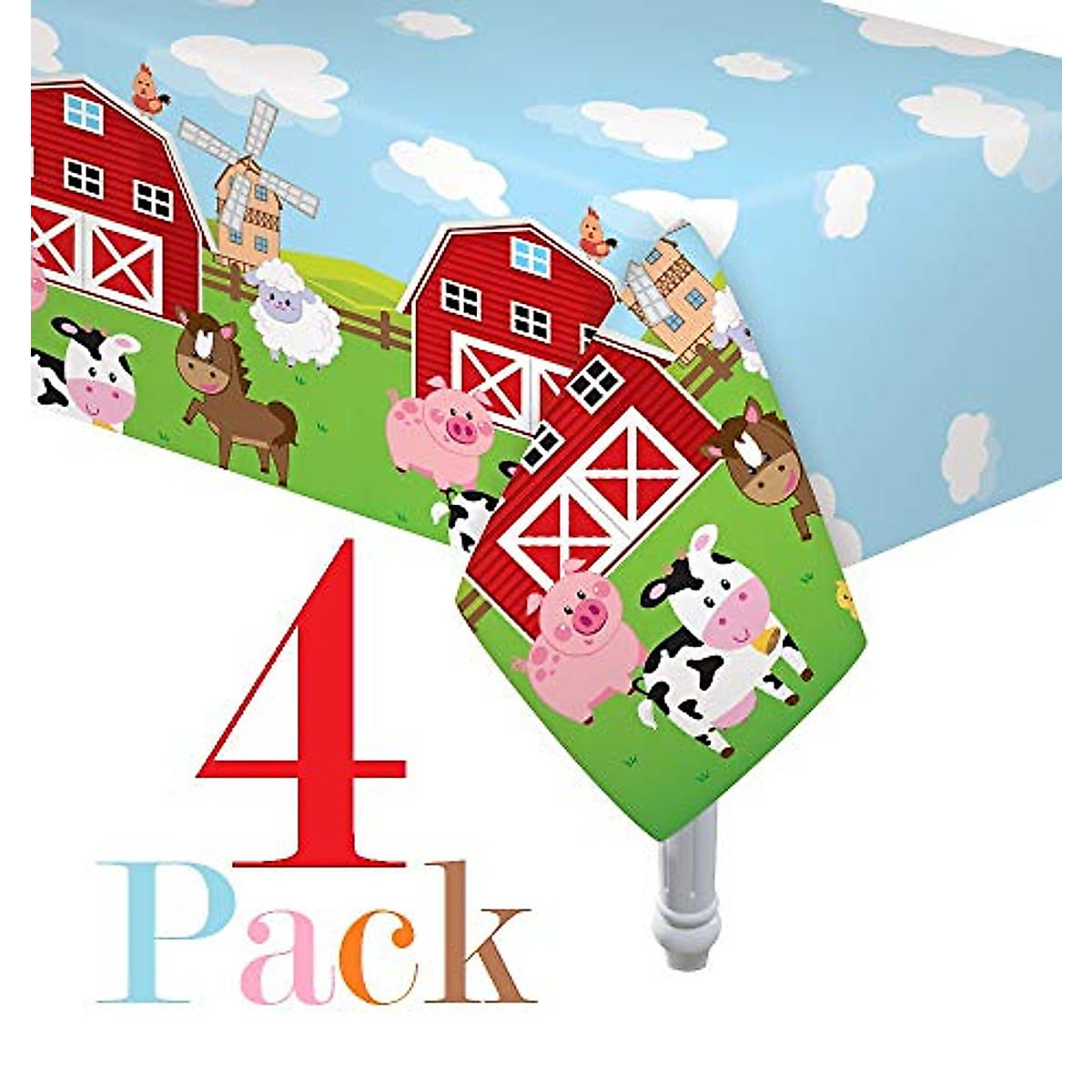 Oojami 4 Pack Table Cover Farm House Fun Barnyard Animals Party Table Cloth Farm Animal Barn Themed Party Supplies Tablecover