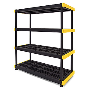 CX Black & Yellow®, Shelving Unit and Heavy Duty Storage Containers, Extremely Durable® (Shelf + 27 Gallon Container (8-Pack))