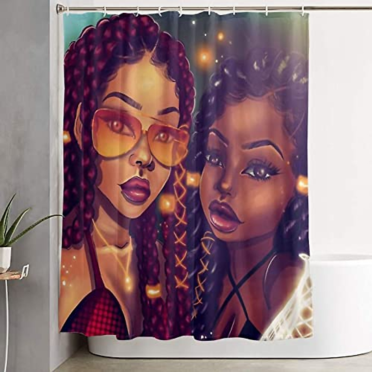Annkoifu Shower Curtain Set, African Afro Black Girl Bathroom Accessories, 4 Piece Bathroom Decor Sets with Rugs and Waterproof Shower Curtains, 12 Hooks, Abstract