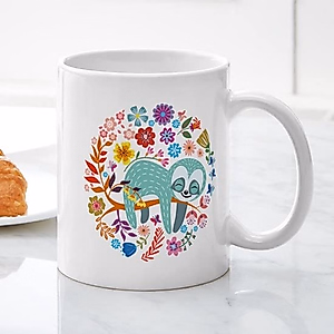 CafePress Sloth With Flowers Mugs Ceramic Coffee Mug, Tea Cup 11 oz