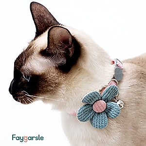 2 Pack Cotton Breakaway Cat Collars with Bell Cat Flower Collar for Female Girl Cats Male Boy Cats Pink&Gray