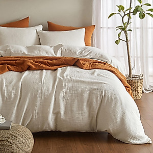 SE SOFTEXLY Muslin Duvet Cover King Size, 100% Washed Cotton Duvet Cover Set, Ultra Soft Comforter Cover Linen Like, 3 Pieces Minimalist Gauze Duvet Cover with 2 Pillowcases, 90"x104", White