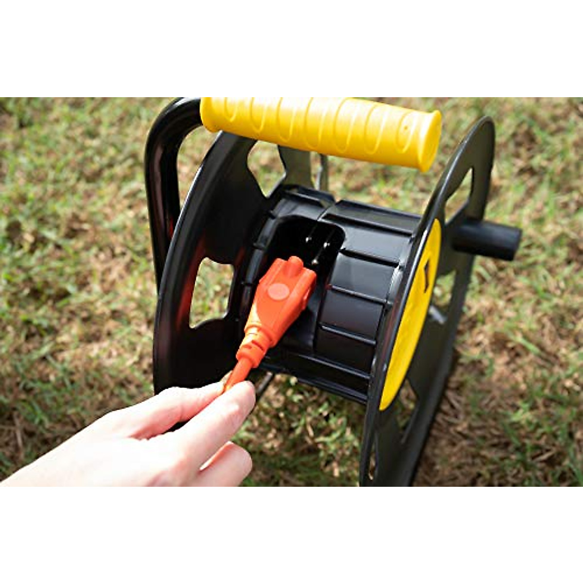 Designers Edge E230 Extension Cord Storage Reel; Multi-Outlet Adapter; Black/Yellow