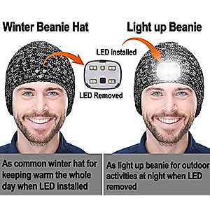 Beanie Winter Hat with LED Light &Armband Unique Christmas Travel Gifts Stocking Stuffers for Men Women Teen Adult Her (Black Mix White)