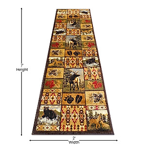 Area Rug Runner Wildlife Bear and Elk Scene (2 Feet 2 Inch X 7 Feet 2 Inch)