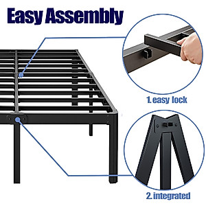 Hunlostten 12" High Queen Bed Frame No Box Spring Needed, Heavy Duty Metal Platform Bed Frame Queen Size with Round Corners, Easy Assembly, Noise Free, Black