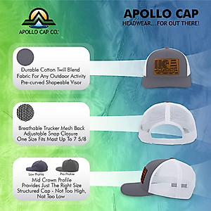 Apollo Cap Co. Trucker Cap - Embroidered Mountains & Trees Hat, Snapback Heather Grey