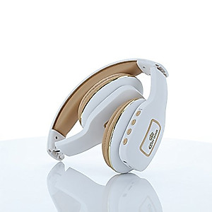 Corona Bluetooth Wireless Headphones with Built-in Microphone, Rechargeable and Foldable Closed-Back with 2-in-1 Aux and Bluetooth Connections (CJHP001) White/Gold