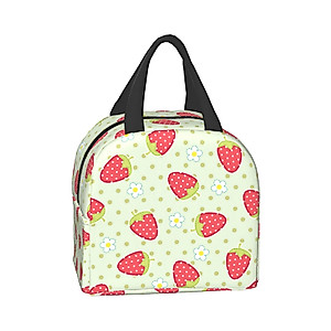 Strawberry Flower Kawaii Lunch Box Travel Bag Picnic Bags Insulated Durable Shopping Bag Back To School Reusable Waterproof Bags For Man Woman Girls Boys