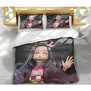 NICHIYOBI Ne-Zuko Anime Duvet Cover 3 Piece Bedding Set,Teen Anime Comforter Cover Set Super Soft Duvet Cover with Pillowcase (styel 10,Twin 60x86in + 20x30in)