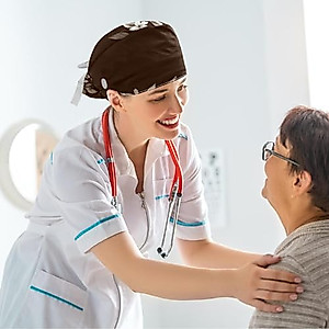 Nurse Scrub Caps,Scrub Hats with Buttons and Cotton Sweatband,Japanese Style Plant Flower