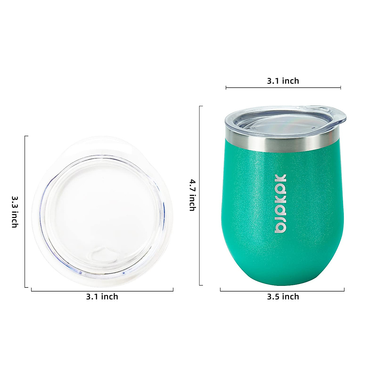 BJPKPK 2 pcs 12oz Insulated Wine Tumblers, 12oz Double Wall Vacuum Coffee Mugs with Lid, Unbreakable Stainless Steel Wine Glasses, Insulated Coffee Cups for Home & Outdoor, Shimmer-Green