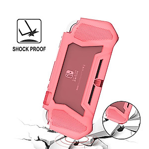 Protective Case for Nintendo Switch Lite, Switch Lite Case with Detachable Screen Protector Cover + Hand Grip Case Compatible with Nintendo Switch Lite 2019, Pink