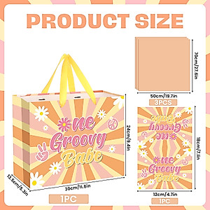 Groovy One Gift Bag Boho 1st Birthday Gift Bag for Girls with Card Tissue Paper, Daisy Flower Hippie First Birthday Wrapping Paper for Retro Birthday Baby Shower Party Gift Wrap Christmas Decorations Supplies