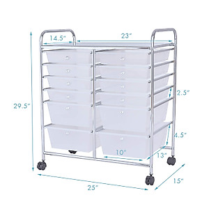 RELAX4LIFE Storage Cart W/12 Drawers Rolling Wheels Semi-Transparent Multipurpose Mobile Rolling Utility Cart for School, Office, Home, Beauty Salon Files Arrangement Storage Organizer Cart (Clear)