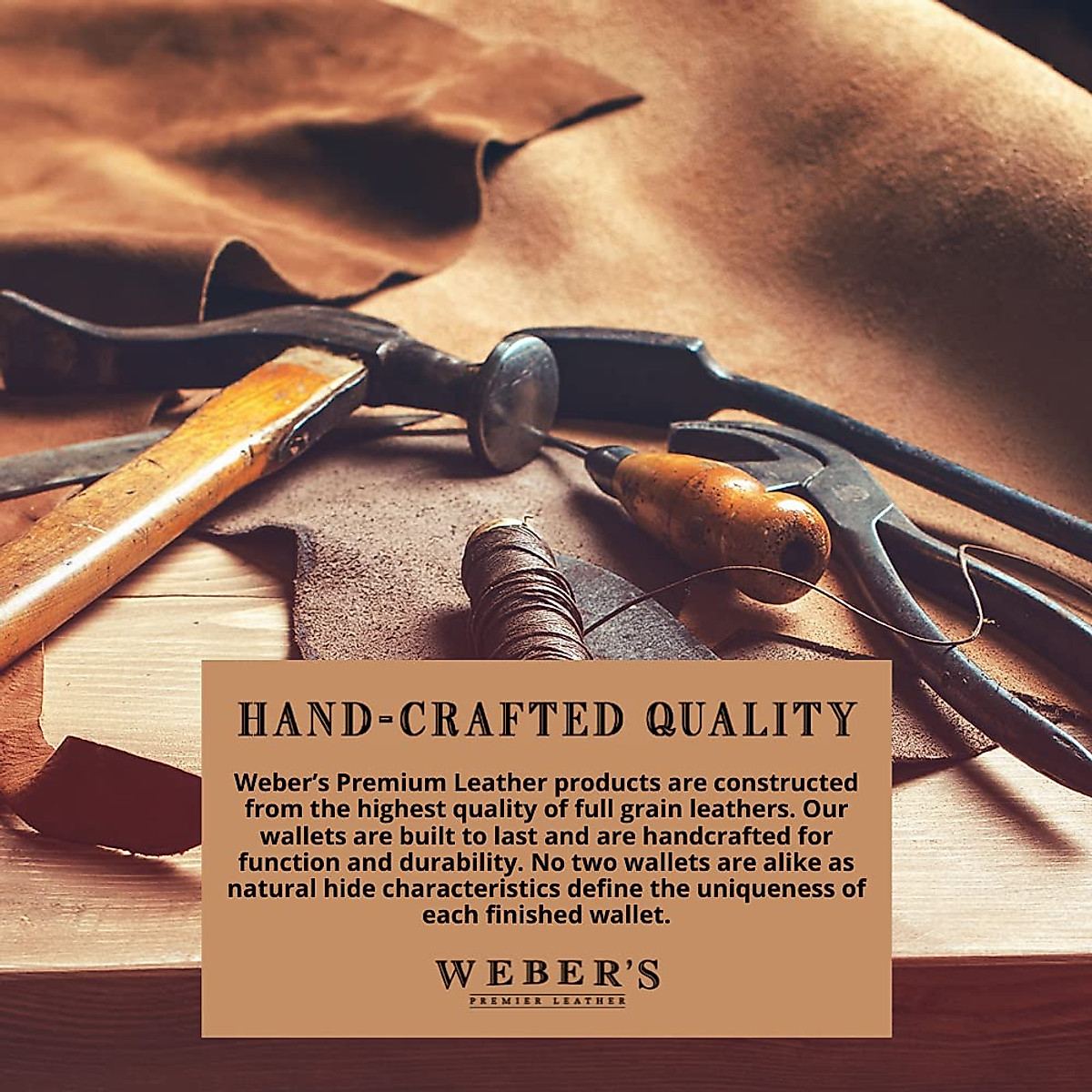 WEBER'S PREMIER LEATHER - Wildlife Series – Men’s Bifold Wallet - Full Grain Billfold Brown Leather Wallet