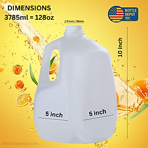 (4 PACK) 128 Oz Empty Plastic Gallon Juice Bottles with Tamper Evident WHITE Caps - Smoothie Bottles - Ideal for Juices, Milk, Smoothies, Picnic's and Even Meal Prep - Made in USA