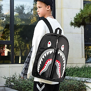 YAWOUM Anime Backpack School Backpacks Shark Waterproof Travel Daypack For Teens Boys Girls Outdoors Casual Backpack,15.7inch, Black