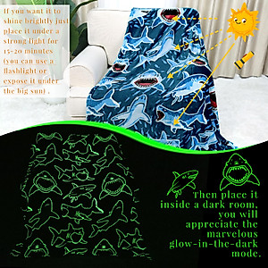 AISDE Shark Blanket Glow in The Dark Blanket for Boys Blue Throw Blanket Girls Whale Shark Blankets Kids Ocean Shark Decor Blankets 50"x60"