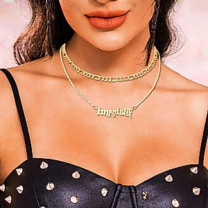 Jovono Layered Necklaces Gold Figaro Necklace Chain Fashion Babygirl Pendant Necklace Chain Accessories for Women(Gold)