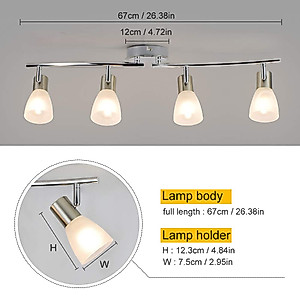 DLLT Led Track Light, 4-Light Foldable Spot Lights Fixtures with Glass Shade, Wall Accent S-Shaped Tracking Ceiling Lighting for Kitchen, Office, Bedroom, Hallway, E12 Base, Bulbs Not Included