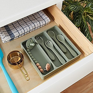 Amari&Aaren | Children Utensil Drawer Organizer Set | 6 Pcs | 100% Food Grade Silicone (SAGE)