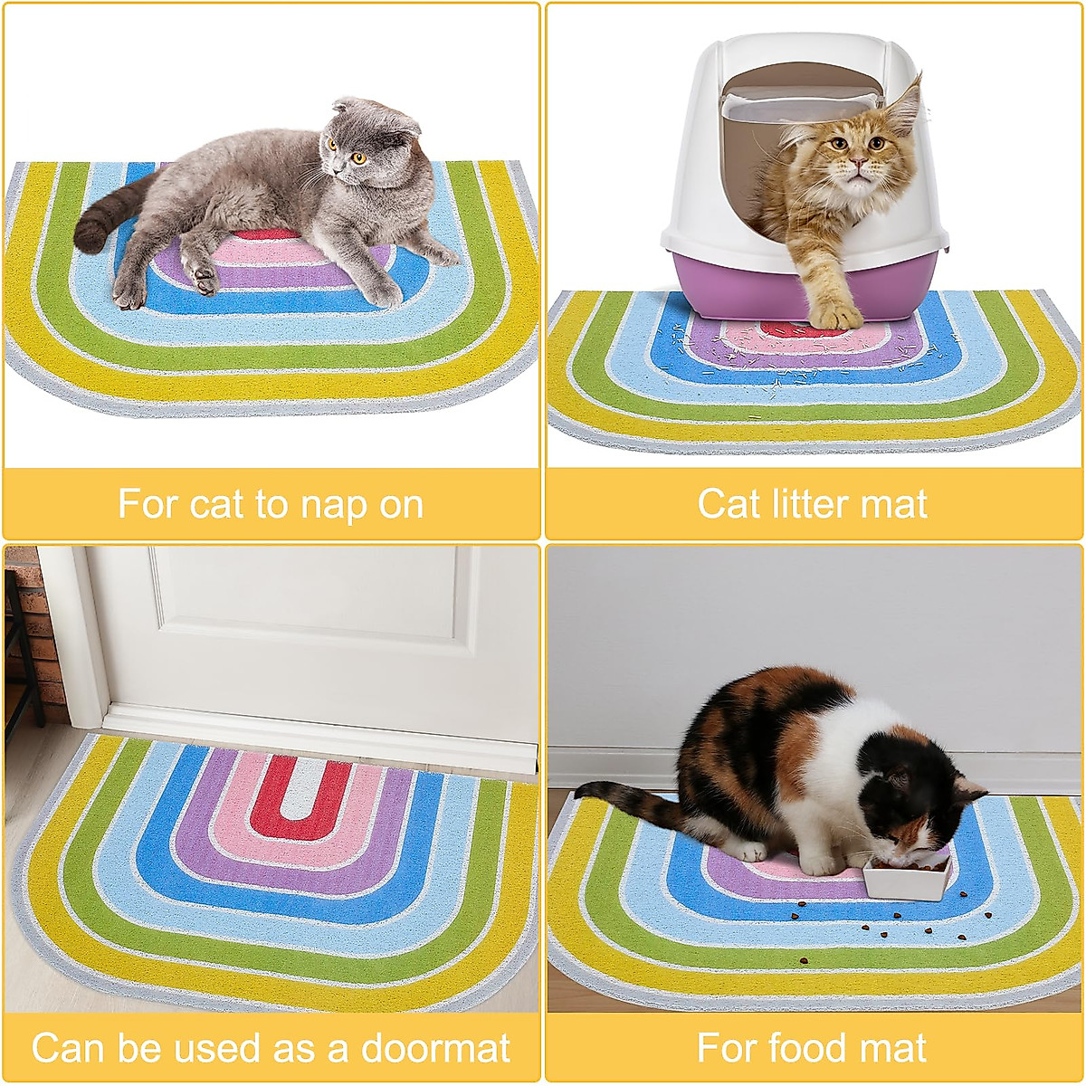 Unicorn Catcher Cat Litter Mat Quality Litter Box Mat Large Non-Slip Cat Litter Mat Litter Trapping Mat Soft Kitty Litter Mat Compatible Two Litter Boxes Cat Products Easy to Clean,Rainbow,L