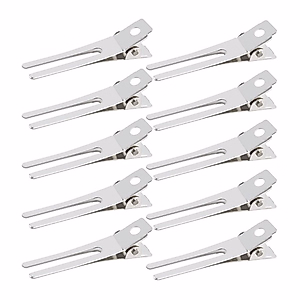 50pcs Hairdressing Double Prong Curl Clips, Wobe 1.8" Setting Section Hair Clips Metal Alligator Hairpins for Bow Great Pin Clip, Styling Salon, Barber (Silver)