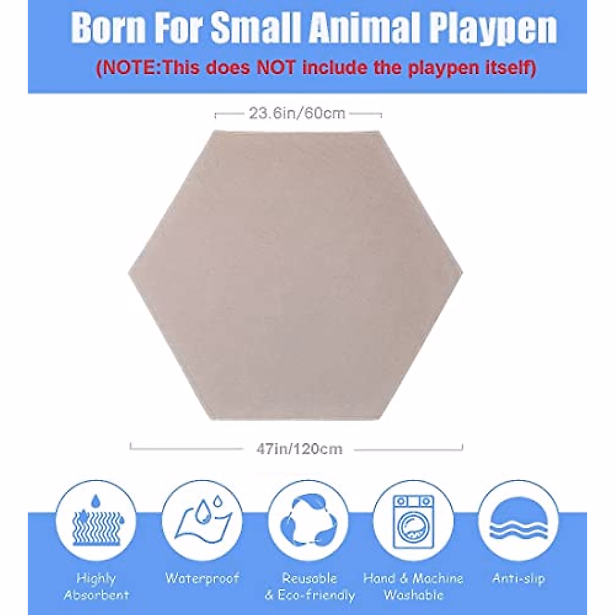 Pecow Hexagon Washable Liner for Portable Small Animal Playpen Guinea Pig Play Pen Hamster Cage fleece Bunny Carrier Indoor/Outdoor Rabbit Tent Waterproof Reusable Super Absorbent(Pee Pad Only,Coffee)