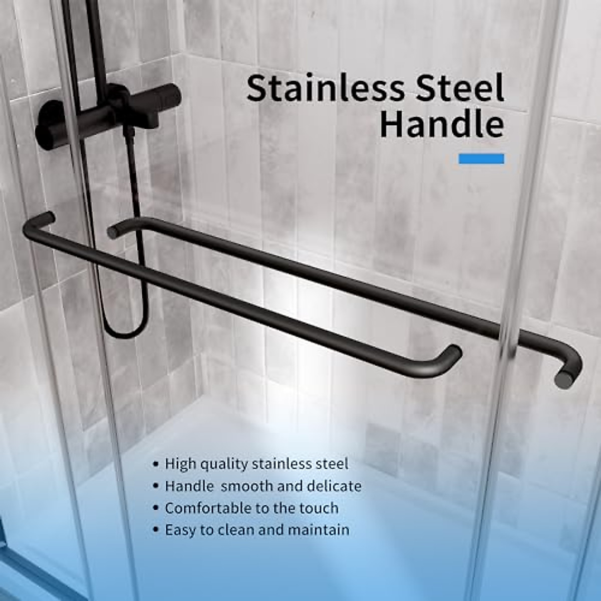 Shower Door，Royal Guard 44-48" W x 70" H Semi-Frameless Double Sliding Glass Shower Door with 1/4'' (6mm) Clear SGCC Tempered Glass，Bypass Shower Enclosure，Matte Black