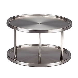 Stainless Steel 2-Tier Lazy Susan Turntable, 10.5-Inch, Rotating 360-Degree Kitchen Pantry Cabinet Organizer