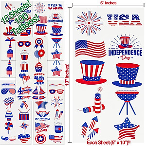 4th of July Temporary Tattoos | 100 USA Temporary Tattoos | American Flag, USA, Temporary Tattoos | 4th of July Party Props | USA Game Day Party Decoration | American theme Party Favors | by Anapoliz