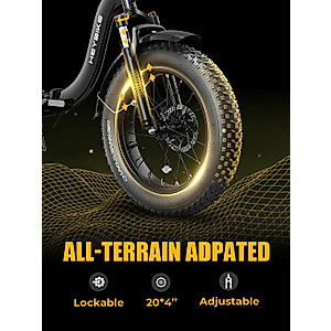 Heybike Ranger Electric Bike for Adults, Peak 1400W Upgraded Motor Ebike, 28MPH [20" Fat Tire All-Terrain] 600Wh Removable Battery Folding Step-Thru Moped E Bike with Front Suspension