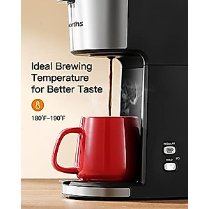 Famiworths Single Serve Coffee Maker for K Cup & Ground Coffee, With Bold Brew, One Cup Coffee Maker, 6 to 14 oz. Brew Sizes, Fits Travel Mug, Classic Black