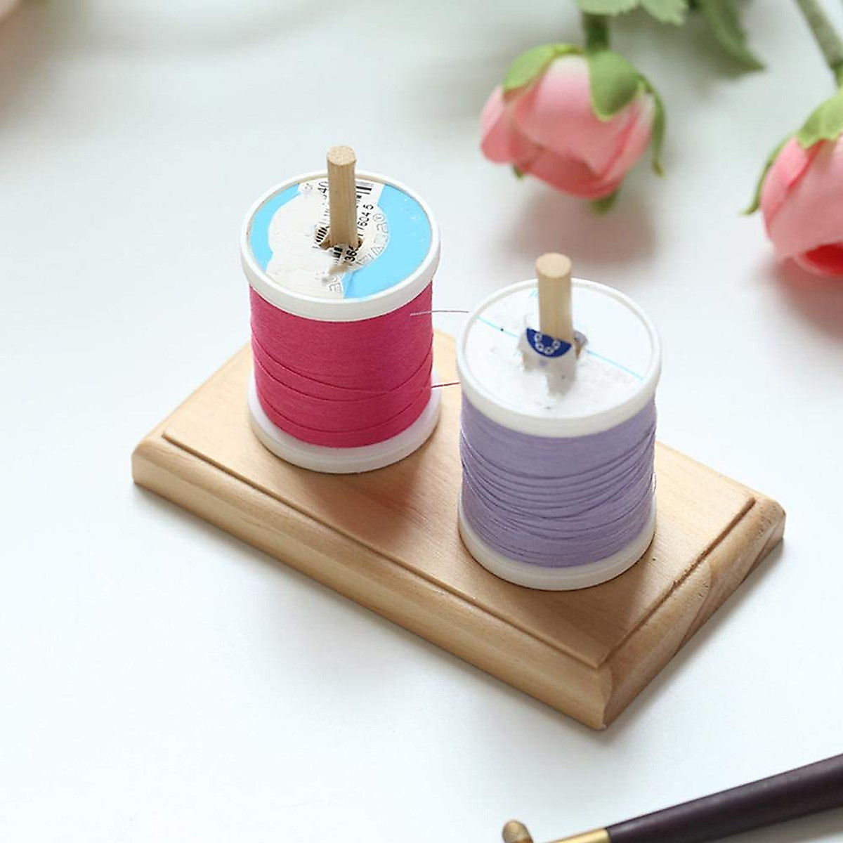 Wooden Hand Spinning Holder Spinning Yarn Ball Holder Wool Skein Thread Dispenser Embroidery Stitching Thread Holder Thread Spool Bobbin Rack Organizer with 2 Shaft