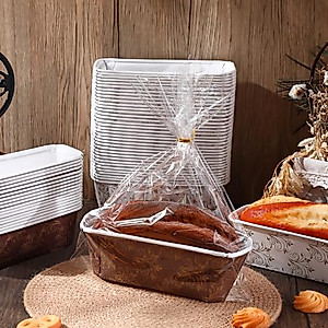 Maxcheck 100 Pcs Paper Loaf Pans 6.3 x 2.2 x 2.2 Inch Disposable Loaf Pan Liners with Clear Plastic Bags and Ties Paper Rectangle Baking Mold for Bread Cake Bakery(White, Coffee)
